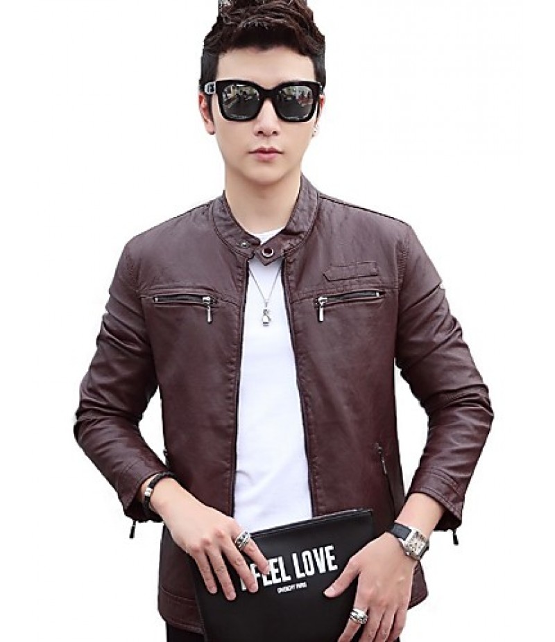 Men's Long Sleeve Casual / Work / Sport / Plus Sizes Jacket,PU Solid ...